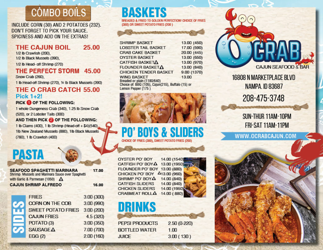 Menu - O'Crab Nampa